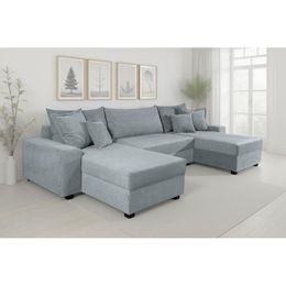 OTTO home Wohnlandschaft &raquo;Alexa U-Form, B: 313 cm&laquo; Schlaffunktion, Bettkasten & 4 Zierkissen, Federkern 100%Polyester B/H/T: 313cm x 42cm x 161cm, 