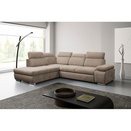 WERK2 Ecksofa &raquo;Alicante Cord L-Form, Schlaffunktion & Bettkasten, 280 cm breit&laquo; Schlafsofa in Chenille mit Bettkasten & verstellbaren Kopfst&uuml;tzen B/H/