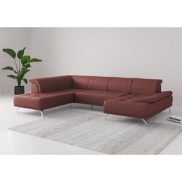 OTTO home Wohnlandschaft &raquo;Caluna&laquo; Inkl.Sitztiefenverstellung, wahlweise mit Kopf- und Armteilverstellung rot B/H/T: 334cm x 81cm x 235cm, NaturLEDER ,
