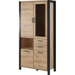 Home Affaire Vitrine &raquo;Aktiv&laquo; braun Dekorfolie, FSC -zertifizierter Holzwerkstoff, MDF taurus, B/H/T: 100cm x 200cm x 40,5cm, Schubladen: 2 Stk. T&uuml;ren: