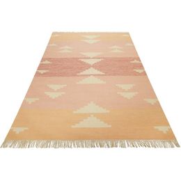 Teppich &raquo;Soleil GL-82106&laquo; rechteckig 5 mm H&ouml;he handgewebter Naturfaserteppich aus 80% Wolle 20% Baumwolle, Fransen rosa Baumwolle, Schurwolle B : 80cm