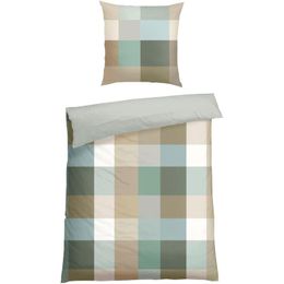 Schiesser Wendebettw&auml;sche &raquo;Travis aus weicher Baumwolle in klassischem Karo&laquo; 2 Stk. Made in Green gr&uuml;n Feinbiber, Obermaterial: 100% Baumwolle B/L: 155cm x 