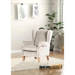 GUTMANN FACTORY Ohrensessel beige 100% Polyester Flachgewebe, naturfarbene F&uuml;&szlig;e, B/H/T: 83cm x 102cm x 87cm