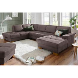 OTTO home Wohnlandschaft &raquo;Puccini U-Form&laquo; mit Federkern, Sitztiefenverstellung, Kontrastnaht braun Luxus-Microfaser (100% Polyester);Luxus-Microfaser 