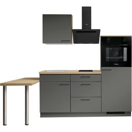 KOCHSTATION K&uuml;chenzeile &raquo;KS-Solmera&laquo; Breite 240cm, vormontiert, wahlweise mit E-Ger&auml;ten grau B/H/T: 240cm x 207cm x 60cm, ohne E-Ger&auml;te, Sp&uuml;lenschrank