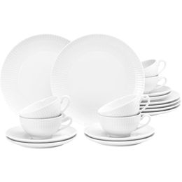 Seltmann Weiden Teeservice &raquo;Geschirr-Set, 18 Teile, Amina, gro&szlig;&laquo; Tassen, Untertassen, Teller, Made in Germany, 18 Teile, f&uuml;r 6 Personen wei&szlig; Porzellan 18 Stk.