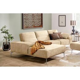 W.Schillig Ecksofa &raquo;run, Designsofa mit tollem Sitzkomfort, bequem, L-Form&laquo; mit elegantem Holzsockel, F&uuml;&szlig;e in Chrom gl&auml;nzend, Breite 319 cm beige 