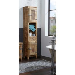 Sit Hochschrank &raquo;FRIGO aus Mangoholz mit T&uuml;ren, Schublade & F&auml;chern&laquo; Markante K&uuml;hlschrankgriffe als au&szlig;ergew&ouml;hnliches Design-Highlight beige 