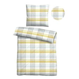 Bettw&auml;sche &raquo;0020373&laquo; 2 Stk. absolut b&uuml;gelfrei, 100% Baumwolle, mit Rei&szlig;verschluss, ganzj&auml;hrig gelb Seersucker, Obermaterial: 100% Baumwolle B/L: 155cm