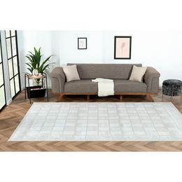 MyFlair Teppich &raquo;My House, LAGERR&Auml;UMUNG!&laquo; rechteckig 10 mm H&ouml;he Kurzflor, Retro-Style, besonders weich durch Microfaser, mit Fransen beige Polyester B : 200cm