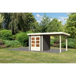 Karibu Gartenhaus &raquo;"Ammersee 1" SET mit Anbaudach 2,35 m Breite&laquo; naturbelassen oder terragrau grau Holzwerkstoff Einheitsgr&ouml;&szlig;e