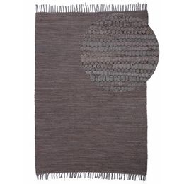 CarpetFine Teppich &raquo;Kelim Chindi uni, auch als L&auml;ufer&laquo; rechteckig 5 mm H&ouml;he Wendeteppich, reine Baumwolle, handgewebt, Uni-Farben, mit Fransen lila 
