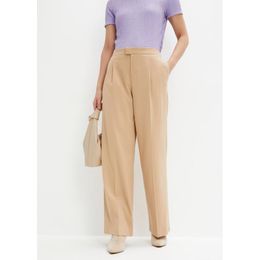 bonprix Damen bonprix Bundfaltenhose &raquo;Bundfaltenhose&laquo; aus Polyester, Viskose und Elasthan, Loose Fit, festlicher Stil beige 38, N-Gr