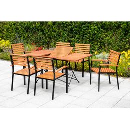 Merxx Garten-Essgruppe &raquo;Schlo&szlig;garten&laquo; 7 Stk. tlg. 6 Stapelsessel, Klappausziehtisch braun FSC -zertifiziertes Massivholz, Stahl B/H/T: 59,5cm x 87cm x