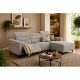 OTTO home Ecksofa &raquo;CARPARI Webstoff,L-Form,224 cm, man./elektr. Relaxfunktion&laquo; (USB A/C), sowie Kopfteilverstellung grau B/H/T: 263cm x 97cm x 179cm, 