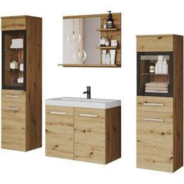 Welltime Badm&ouml;bel-Set &raquo;MADRIT&laquo; Komplett-Set, mit Waschbecken, 5 Stk. tlg. braun Holzwerkstoff B/H/T: 120cmcm x 131,5cmcm x 34,5cmcm