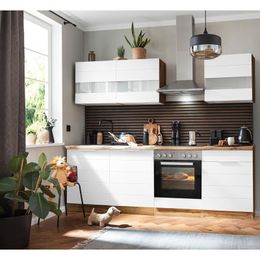 KOCHSTATION K&uuml;chenzeile &raquo;KS-Luhe&laquo; 240 cm breit, wahlweise mit oder ohne E-Ger&auml;ten, gefr&auml;ste MDF-Fronten wei&szlig; B/H/T: 180cm x 60cm, ohne E-Ger&auml;te