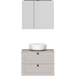 Nobilia Badm&ouml;bel-Set &raquo;Cascada&laquo; Set, inkl. Aufsatzwaschbecken und Spiegelschrank mit Beleuchtung, 2 Stk. tlg. beige B/H/T: 80cmcm x 184cmcm x 48,2cmcm