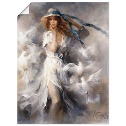Artland Wandbild &raquo;Tauben&laquo; Frau 1 Stk. tlg. als Leinwandbild, Poster in verschied. Gr&ouml;&szlig;en grau B/H/T: 90cm x 120cm, Poster Frau Hochformat, 1 Stk.