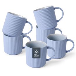 OTTO home Becher &raquo;Kaffeebecher Ylvii, 6er Set&laquo; Riffeloptik, sp&uuml;lmaschinenfest und mikrowellengeeignet, 460 ml blau Steinzeug &Oslash; 9,4cm x 9,8cm, 460ml, 6
