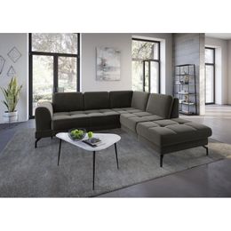 Sit & More sit&more Ecksofa &raquo;Bendigo L-Form&laquo; inklusive Sitztiefenverstellung, Bodenfreiheit 15 cm, in 2 Fu&szlig;farben grau B/H/T: 258cm x 87cm x 226cm, Samtoptik, 