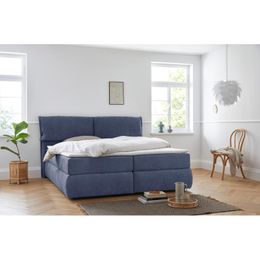 OTTO home Boxspringbett &raquo;Jenson&laquo; in 4 Farben, 4 Breiten, 3 Matratzenarten in 2 H&auml;rtegraden, Topper blau Struktur weich (85% Polyester/15% Nylon) 