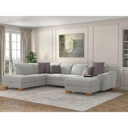 Sit & More sit&more Wohnlandschaft &raquo;Dundee U-Form&laquo; mit Federkern und Massivholzf&uuml;&szlig;en, wahlweise mit Kopfteilverstellung silber B/H/T: 338cm x 86cm x 219cm, 