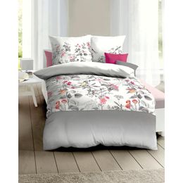 Kaeppel Bettw&auml;sche &raquo;Formosa&laquo; 2 Stk. Mit Blumen silber Mako-Satin, Obermaterial: 100% Baumwolle B/L: 155cm x 220cm, 1 Stk., 1 Stk., Mako-Satin, B/L: 80cm x 