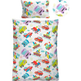 Biberna Kinderbettw&auml;sche &raquo;Adrian&laquo; 2 Stk. hautfreundlich, k&uuml;hlend, mit Rei&szlig;verschluss, ganzj&auml;hrig einsetzbar bunt Linon, Obermaterial: 100% Baumwolle B/L: 