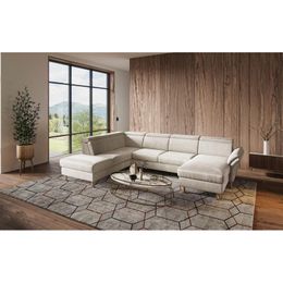 Home Affaire Wohnlandschaft &raquo;Calypso U-Form&laquo; wahlweise mit motorischer Relaxfunktion beige 100%Polyester B/H/T: 334cm x 85cm x 227cm, Flachgewebe, 