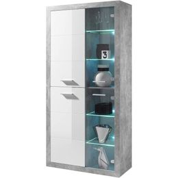 HBZ-MEBLE HBZ Highboard &raquo;Stone wei&szlig; Hochglanz, Wohnzimmerschrank BxHxT 92x194x37 cm&laquo; 1 Stk. tlg. Mit 2 T&uuml;ren, 2 Glast&uuml;ren, 4 Einlegeb&ouml;den, 4 Glasb&ouml;den, 2 feste 