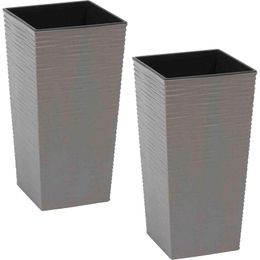 siena GARDEN Pflanzk&uuml;bel Rillenoptik, eckig grau Holzwerkstoff, Kunststoff B/H/T: 25cm x 25cm x 46,5cm