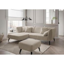 Home Affaire Ecksofa &raquo;Lazio modern und bequem, schmale Armlehnen, tolle Detailverarbeitung&laquo; Holzfu&szlig;farbe w&auml;hlbar, inkl. 4x Zierkissen beige 100% 