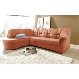 DOMO collection Ecksofa &raquo;Papenburg, zeitlose R&uuml;ckensteppung, elegante Armlehne, L-Form&laquo; mit Ottomane, wahlweise mit Bettfunktion orange Kunstleder 