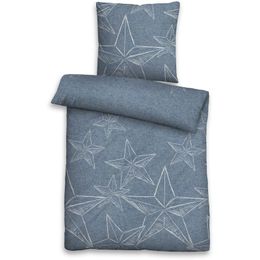Biberna Bettw&auml;sche &raquo;Alexander in Gr. 135x200 oder 155x220 cm&laquo; 2 Stk. Flanell kuschelig warm im Winter, Bettw&auml;sche mit Sternen, Weihnachten blau Flanell, 