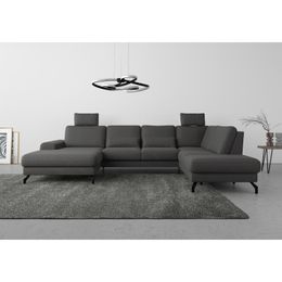 Sit & More sit&more Wohnlandschaft &raquo;Cinturo U-Form&laquo; inklusive Sitztiefenverstellung und Federkern, Sitzh&ouml;he 45 cm grau B/H/T: 345cm x 88cm x 226cm, Luxus-