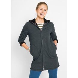 bonprix Damen bonprix Kapuzensweatjacke &raquo;Kapuzen-Sweatjacke mit Teddyfell&laquo; mit Kapuze, mit Teddyfell-Futter, 2-Wege-Zipper grau 56/58 (XXXL)