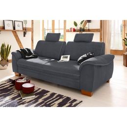 OTTO home 3,5-Sitzer &raquo;Husum&laquo; mit Sitztiefenverstellung, Kontrastnaht und Federkern grau Luxus-Microfaser mit Druck (100% Polyester);Luxus-Microfaser 