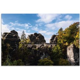 Artland Alu-Dibond-Druck &raquo;Bastei in der S&auml;chsische Schweiz&laquo; Berge & Alpenbilder 1 Stk. tlg. f&uuml;r Innen- und Au&szlig;enbereich geeignet, Outdoorbild blau B/H/T: 60cm