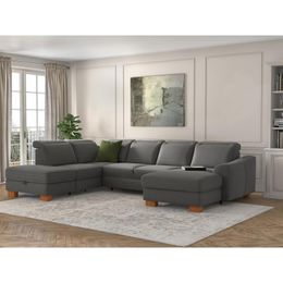 Sit & More sit&more Wohnlandschaft &raquo;Dundee U-Form&laquo; mit Federkern und Massivholzf&uuml;&szlig;en, wahlweise mit Kopfteilverstellung grau B/H/T: 338cm x 86cm x 219cm, 
