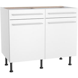 KOCHSTATION Unterschrank &raquo;KS-Bern2&laquo; Breite 100 cm, 2 T&uuml;ren, 2 Schubk&auml;sten, 1 Einlegeboden wei&szlig; Holzwerkstoff B/H/T: 100cm x 87cm x 58,4cm, Schubladen: