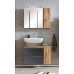 Welltime Badm&ouml;bel-Set &raquo;S&ouml;lden&laquo; 2 Stk. tlg. grau MDF B/H/T: 85cmcm x 200cmcm x 35cmcm, Siphonausschnitt links