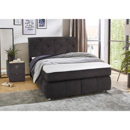 Jockenh&ouml;fer Boxspringbett &raquo;Bella erh&auml;ltlich in 140 & 180cm Breite&laquo; mit Kaltschaum-Topper und Rauchglas-Steinen grau Bettgestell und seitliche Einfassung der 