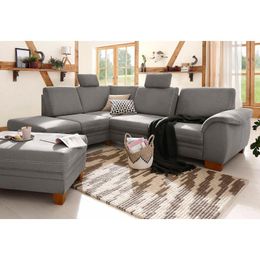 OTTO home Ecksofa &raquo;Husum L-Form&laquo; mit Sitztiefenverstellung, Federkern-Polsterung und Kontrastnaht grau Luxus-Microfaser mit Druck (100% Polyester);