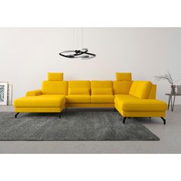 Sit & More sit&more Wohnlandschaft &raquo;Cinturo U-Form&laquo; inklusive Sitztiefenverstellung und Federkern, Sitzh&ouml;he 45 cm gelb B/H/T: 345cm x 88cm x 226cm, Soft clean,