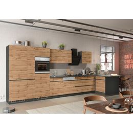 KOCHSTATION Winkelk&uuml;che &raquo;KS-Riesa&laquo; Stellbreite 490/153 cm, wahlweise mit Induktionskochfeld grau B/H/T: 490cm x 200cm x 60cm,mit Induktionskochfeld
