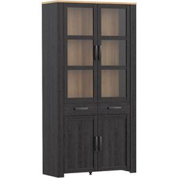 FORTE Highboard &raquo;Bohol, Vitrine mit Glast&uuml;re, viel Stauraum&laquo; B/H/T 106,4/205,4/42 cm Beleuchtung optional bestellbar schwarz Glas, Spanplatte B/H/T: 