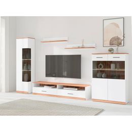 OTTO home Wohnwand &raquo;Ribe: 5teilig, Breite: 280cm,Fronten aus Massivholz,Korpus aus Melamin&laquo; 5 Stk. tlg. wei&szlig; Holz teilmassiv Einheitsgr&ouml;&szlig;e