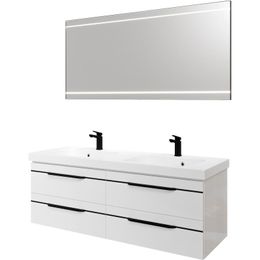 Badm&ouml;bel-Set &raquo;Balto 2-teilig Mineralmarmor-Doppelwaschtisch mit LED-Spiegel&laquo; 2 Stk. tlg. wei&szlig; Holzwerkstoff B/H/T: 150cmcm x 200cmcm x 50,8cmcm, ohne 