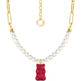 Thomas Sabo Damen Thomas Sabo Kette mit Anh&auml;nger &raquo;Thomas Sabo x HARIBO Schmuck: Gliedercollier mit Goldb&auml;r&laquo; mit Kristallglas - mit S&uuml;&szlig;wasserzuchtperle